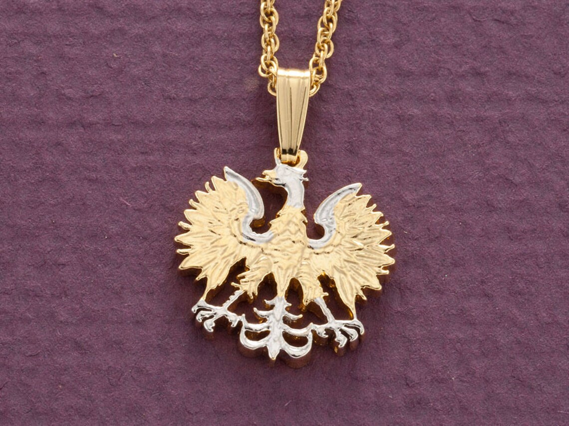 Polish Eagle Coin Pendant: 14K Gold & Rhodium Plated Necklace (R 254 ...