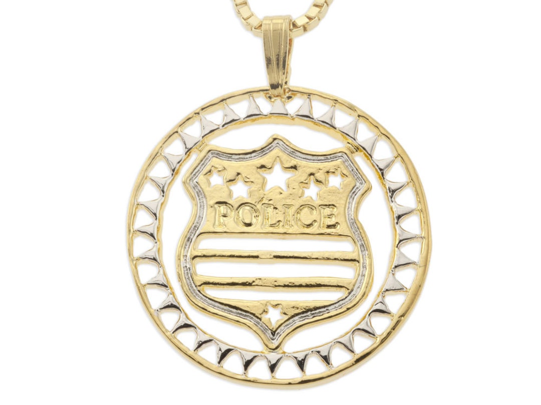 Hand Cut Police Badge Pendant: 14K Gold & Rhodium Plated Necklace - Etsy