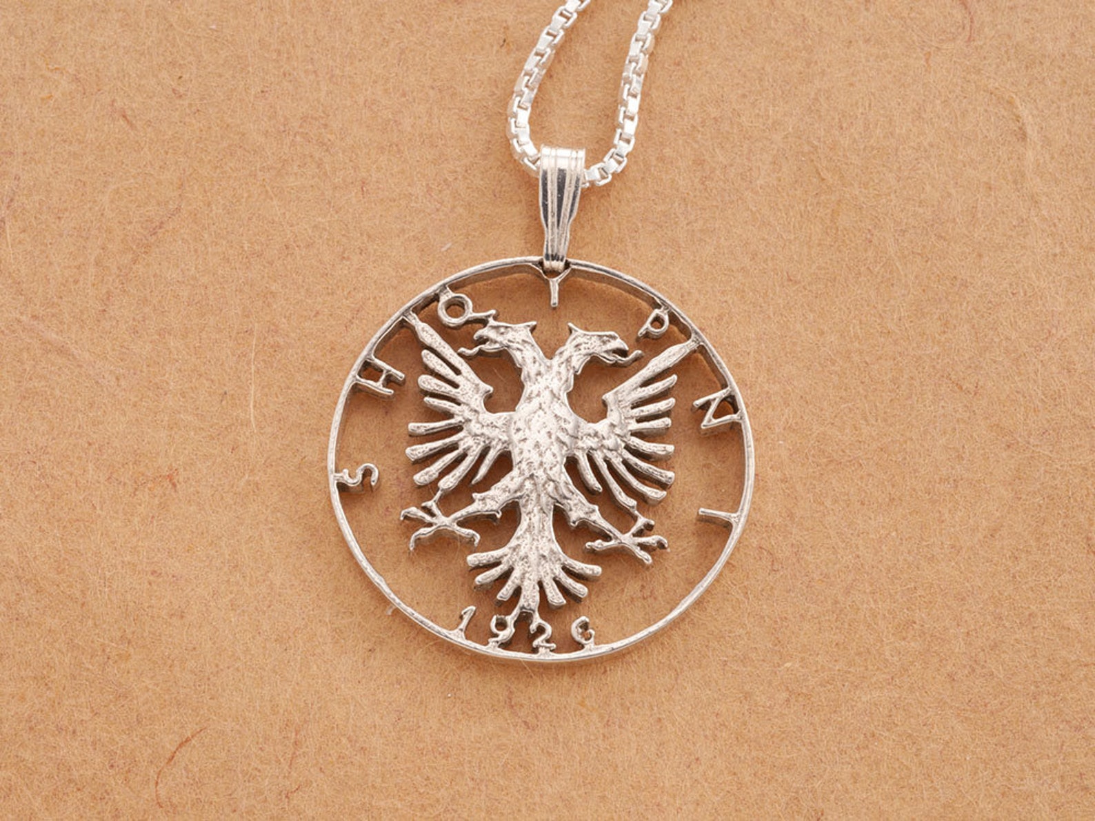 Albanian Eagle Pendan, Hand Cut Albanian Coin, 1" in Diameter, ( #X 1s ...