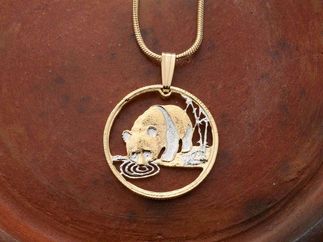 14K Gold & Rhodium Plated Panda Bear Coin Pendant Necklace - Etsy