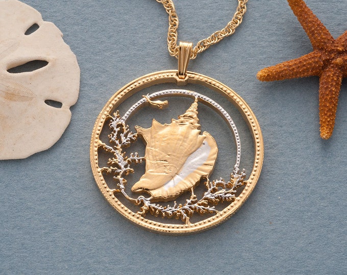 Conch Shell Pendant & Necklace Bahamas Coin Jewelry Hand Cut - Etsy