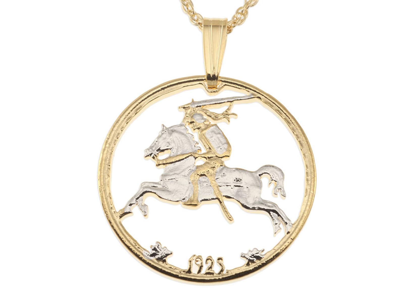 Lithuanian Pendant, Lithuanian 20 Centu Coin Hand Cut, 7/8" in Diameter ...