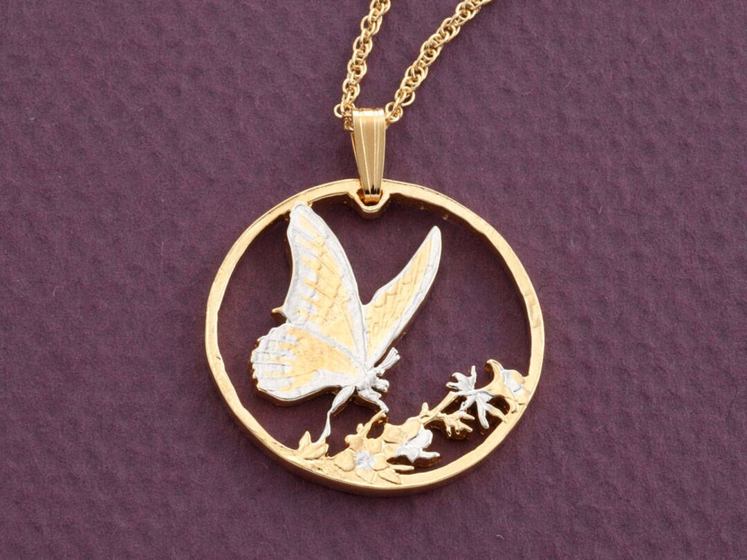 14K Gold Plated Butterfly Pendant: Hand Cut Korean Coin Jewelry - Etsy