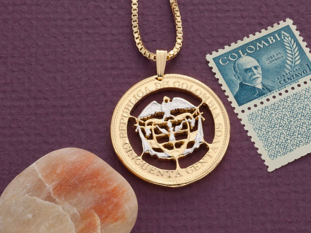 Colombian Pendant and Necklace, Hand Cut Colombian 50 Centavos Coin ...