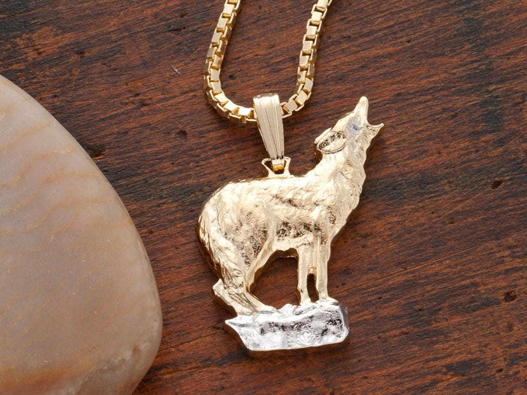 Howling Wolf Pendant, Private Mint Wolf Medallion Hand Cut, 7/8" in ...