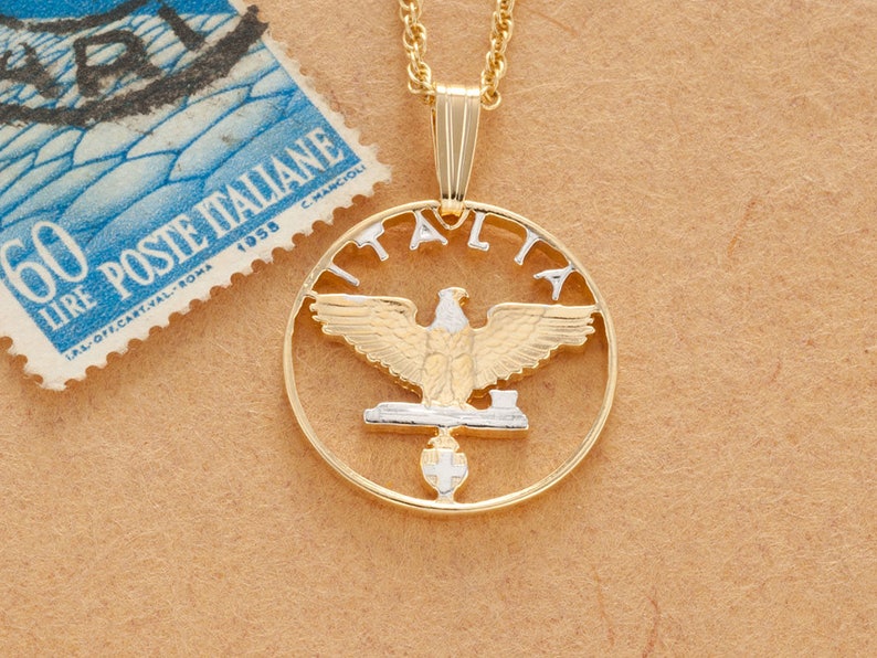 Italian Eagle Pendant and Necklace Italy Five Centisimi Coin - Etsy
