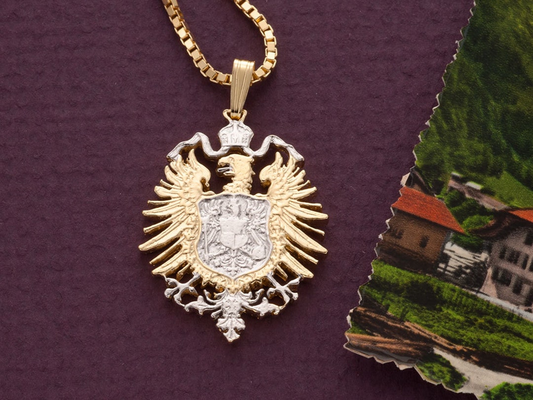 German Eagle Coin Pendant: Hand Cut, 14K Gold & Rhodium Plated - Etsy