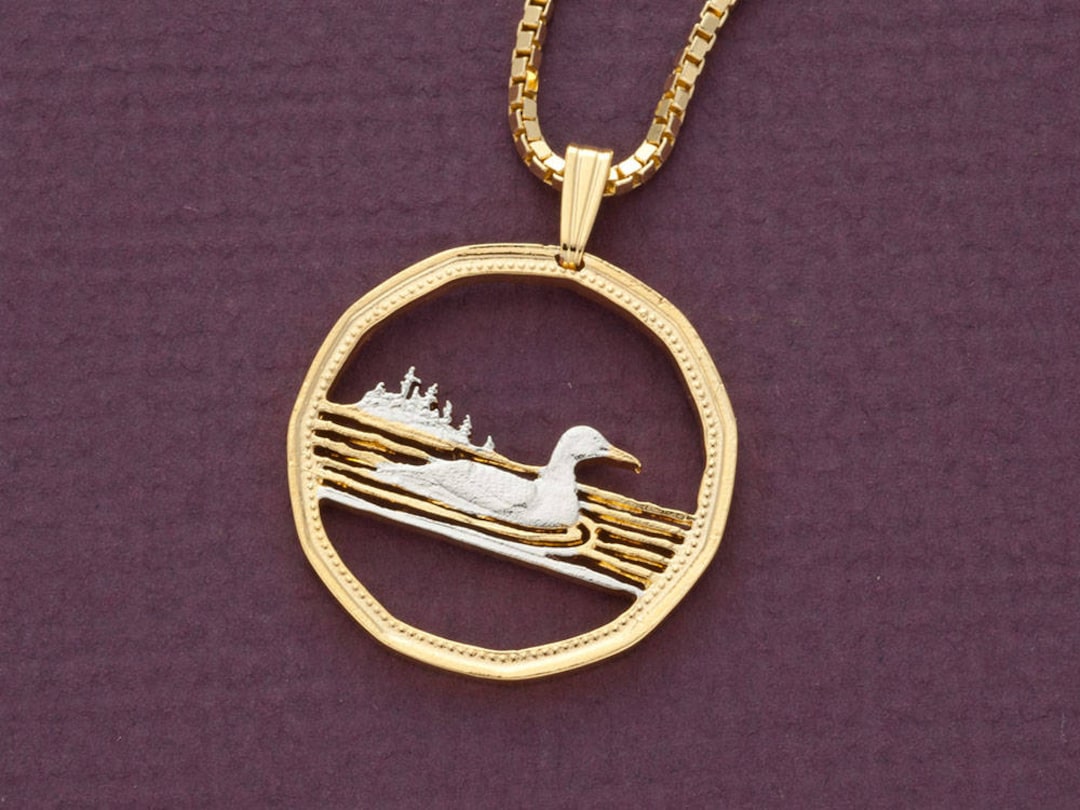 Canadian Loon Pendant and Necklace Jewelry, Canada 1.00 Loon Coin Hand ...