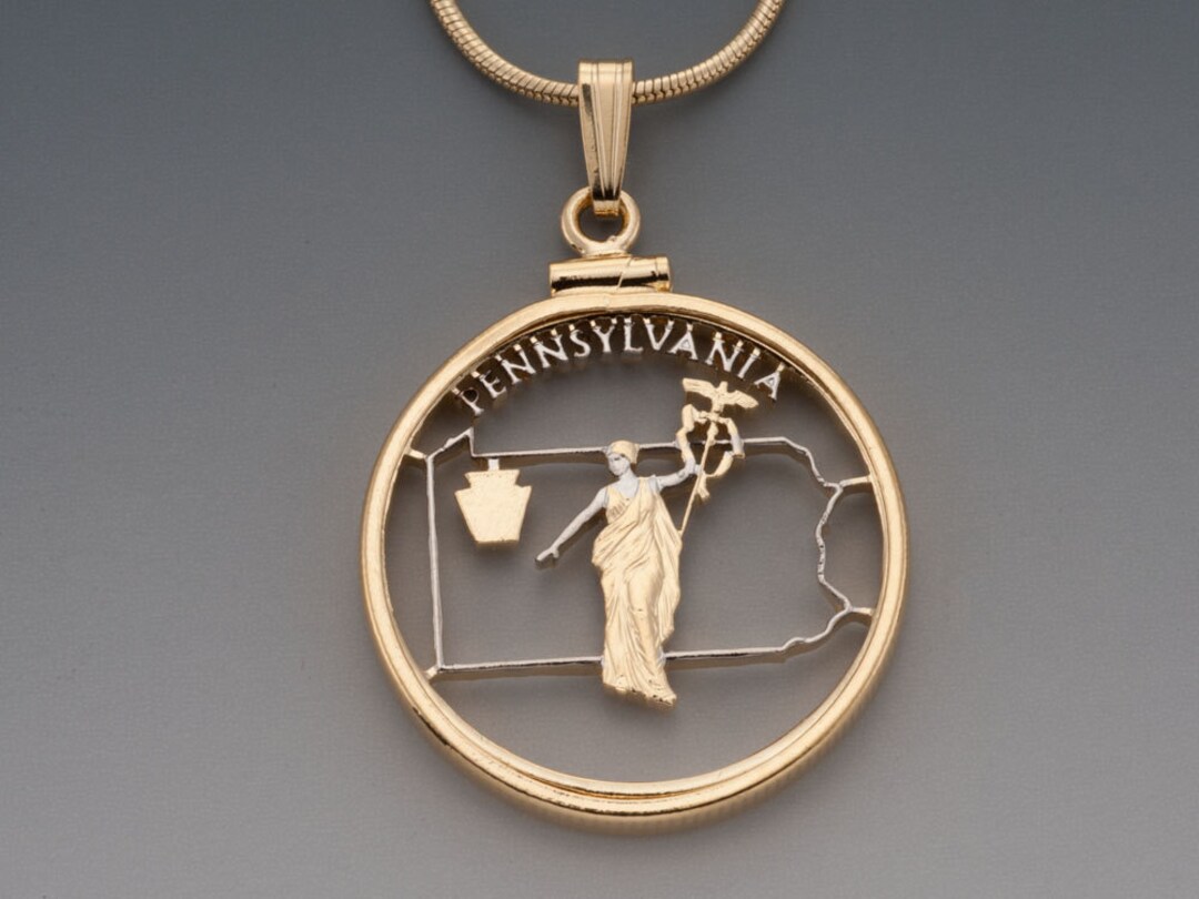 Hand Cut Pennsylvania State Quarter Pendant: 14K Gold Plated - Etsy