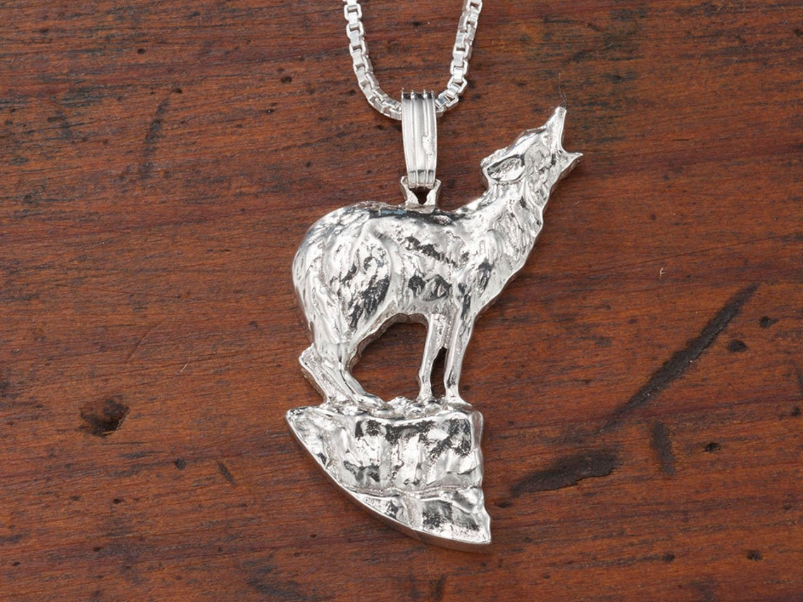 Hand Cut Sterling Silver Howling Wolf Pendant: Wildlife Jewelry - Etsy