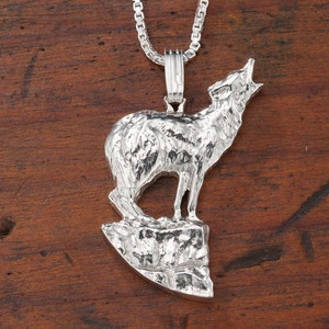 Sterling Silver Howling Wolf Pendant, Hand Cut Sterling Silver Wolf ...