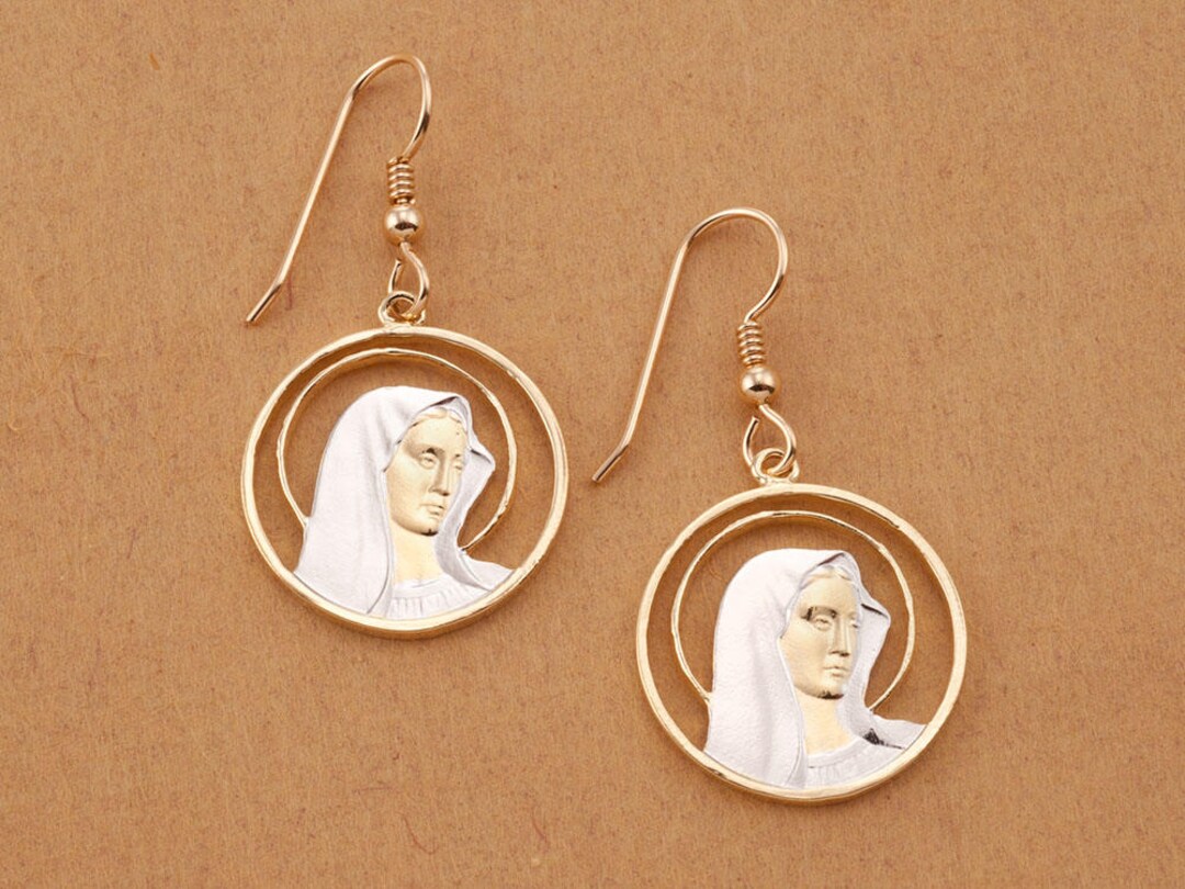 Virgin Mary Earrings, Hand Cut Religious Medallions, Religious Jewelry ...