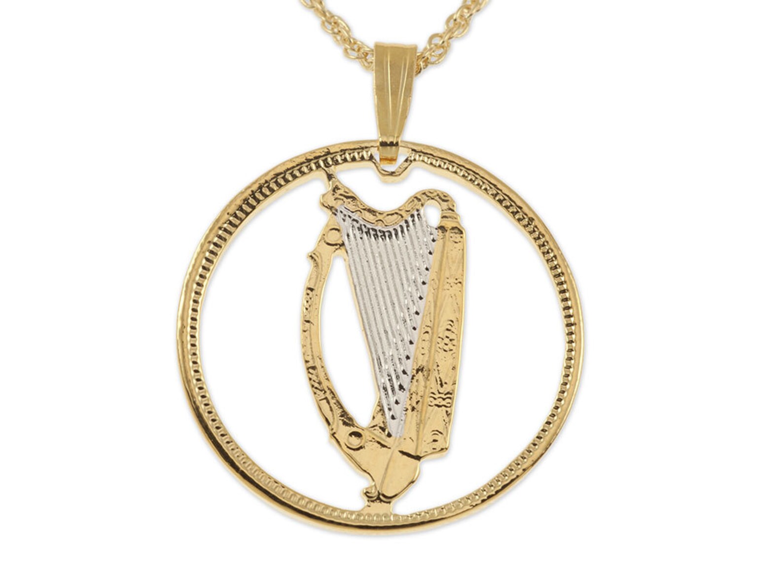Irish Harp Pendant, Ireland One Shilling Harp Hand Cut Coin, 1" in ...