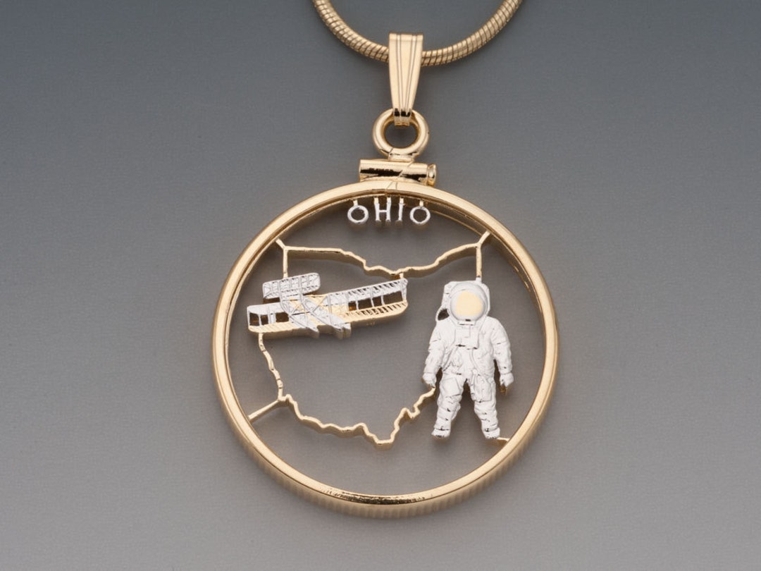 Hand Cut Ohio State Quarter Pendant: 14K Gold & Rhodium Plated - Etsy