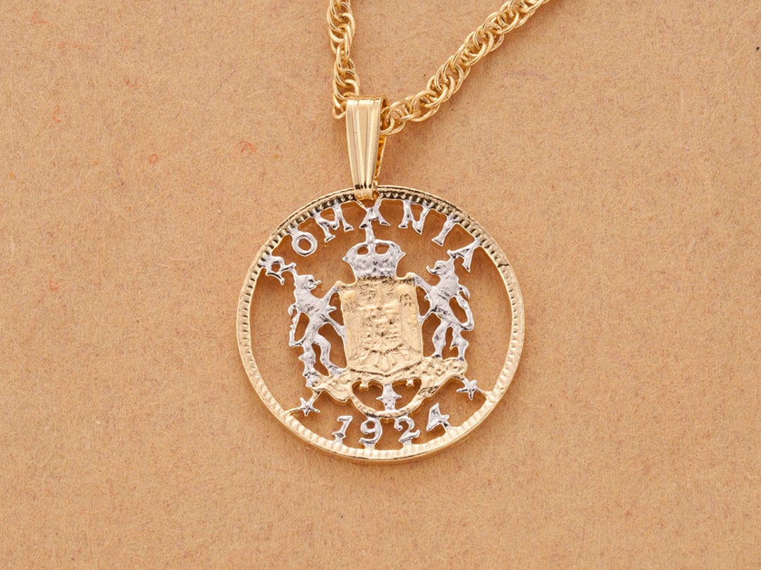 Romanian Royal Crest Coin Pendant and Necklace, Romanian I Leu Coin ...