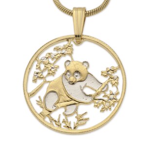 Panda Bear Pendant and Necklace, Chinese Panda Bear Coin Hand Cut, 14 K ...