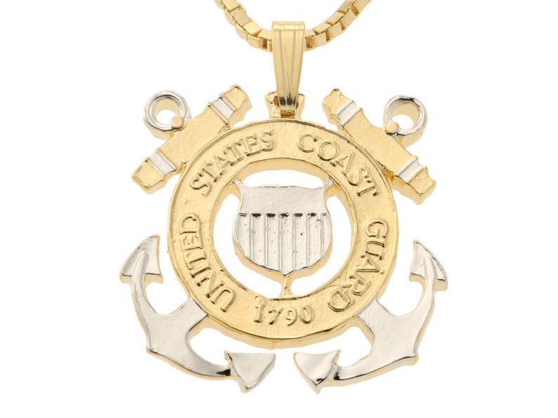 Hand Cut Coast Guard Pendant: 14K Gold & Rhodium Plated Medallion - Etsy