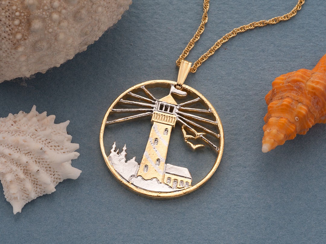 Hand Cut Lighthouse Pendant Necklace: 14K Gold & Rhodium Plated - Etsy