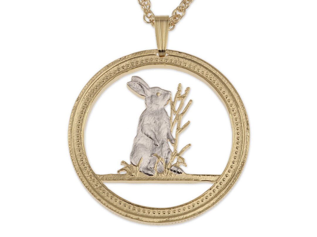Rabbit Pendant and Necklace, Chinese Year of the Rabbit Coin Hand Cut ...