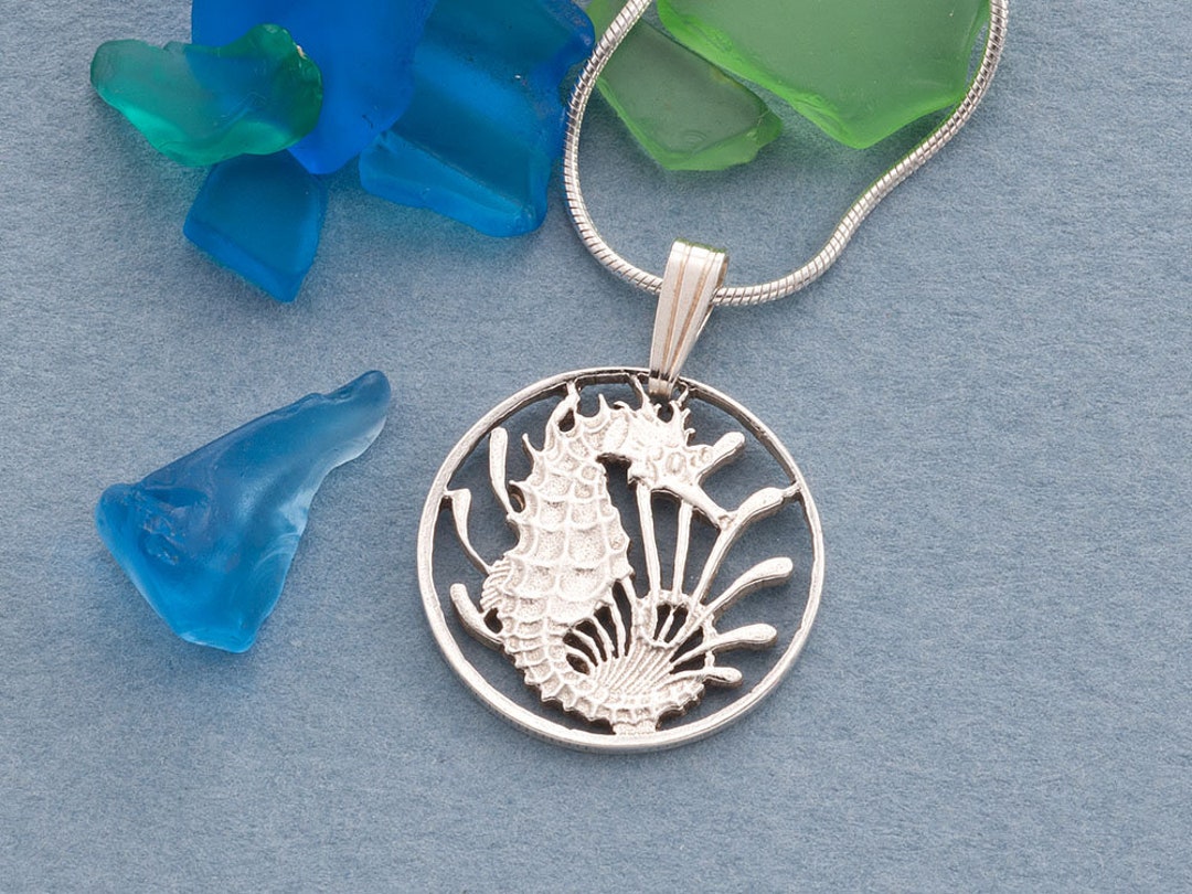 Silver Seahorse Pendant and Necklace, Hand Cut Singapore Coin Pendant ...