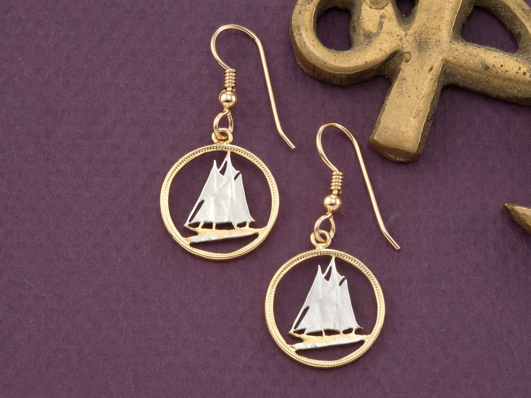 Sail Boat Earrings, Blue Nose Earrings , Canadian Coin Jewelry ...
