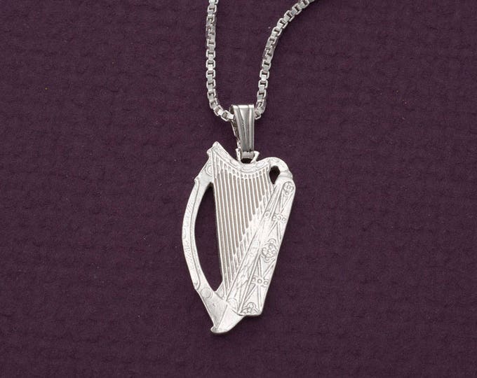 Sterling Silver Irish Harp Pendant and Necklace, Hand Cut Irish Harp ...