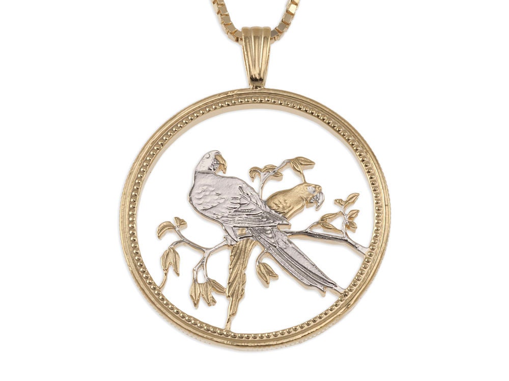 Macaws Pendant & Necklace, Belize Coin Jewelry, Tropical Jewelry, ( #X ...
