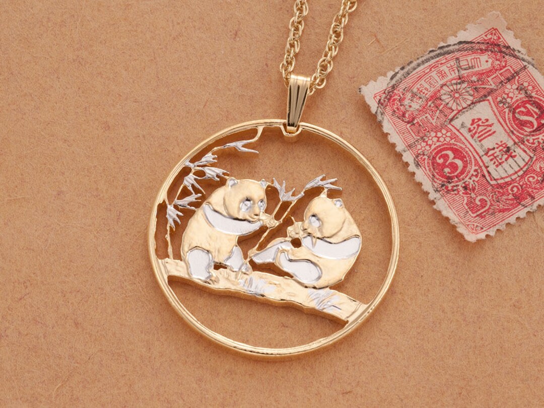 Red Panda Bear Pendant and Necklace, Chinese Red Panda Coin Hand Cut ...