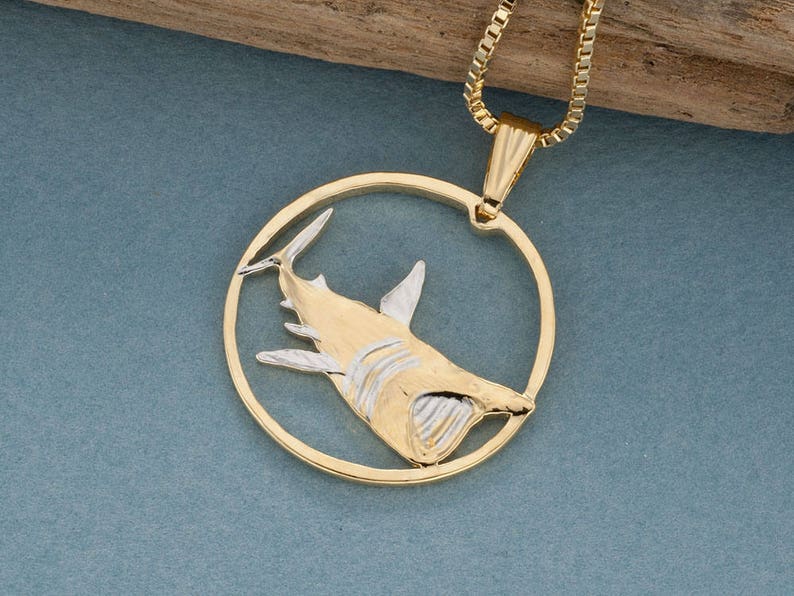 Shark Pendant Hand Cut Isle of Man Shark Coin 14 Karat Gold - Etsy