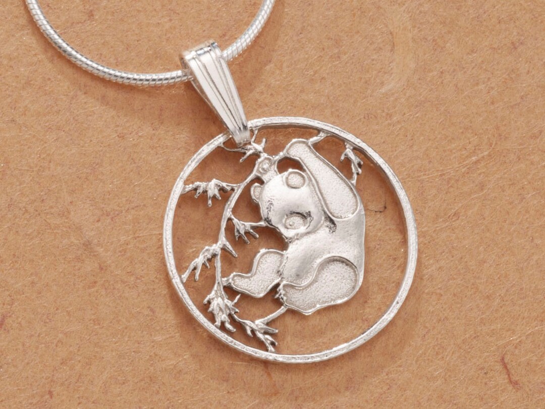 Sterling Silver Panda Bear Pendant, Hand Cut Chinese Panda Bear Coin ...