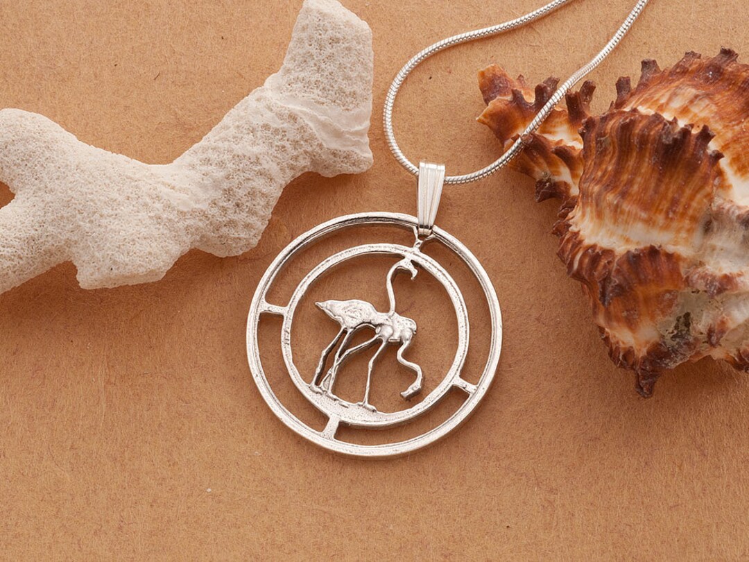 Sterling Silver Flamingo Pendant, Hand Cut Flamingo Coin , Silver ...