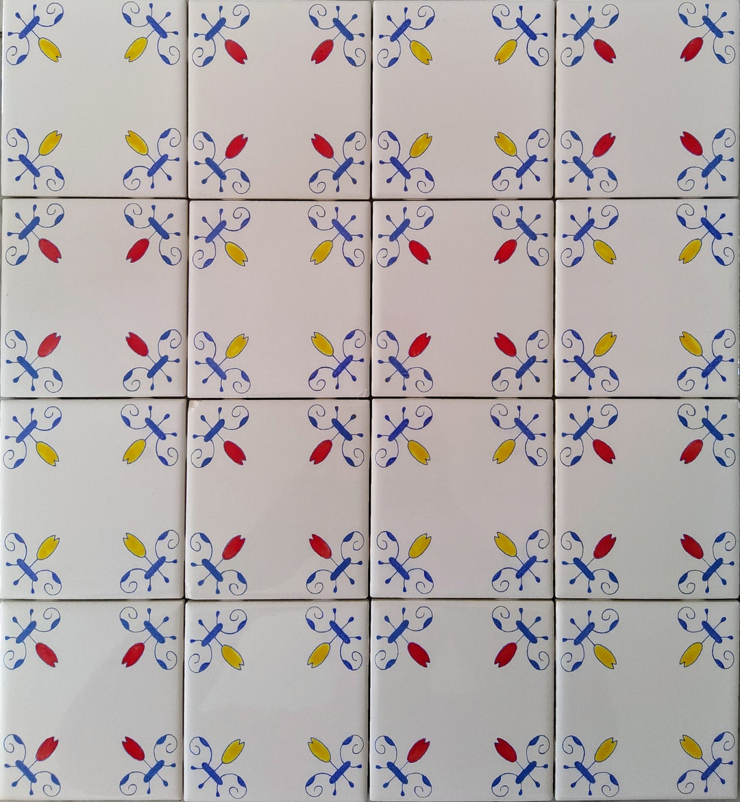 Blue and White, Yellow and Red Delft Style Dutch Kitchen Tiles - Etsy