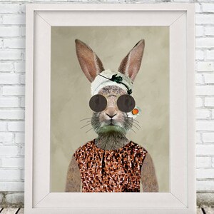 Rabbit Artprint, Bunny Print, Rabbit With Sunglasses, Rabbit Wall Art ...