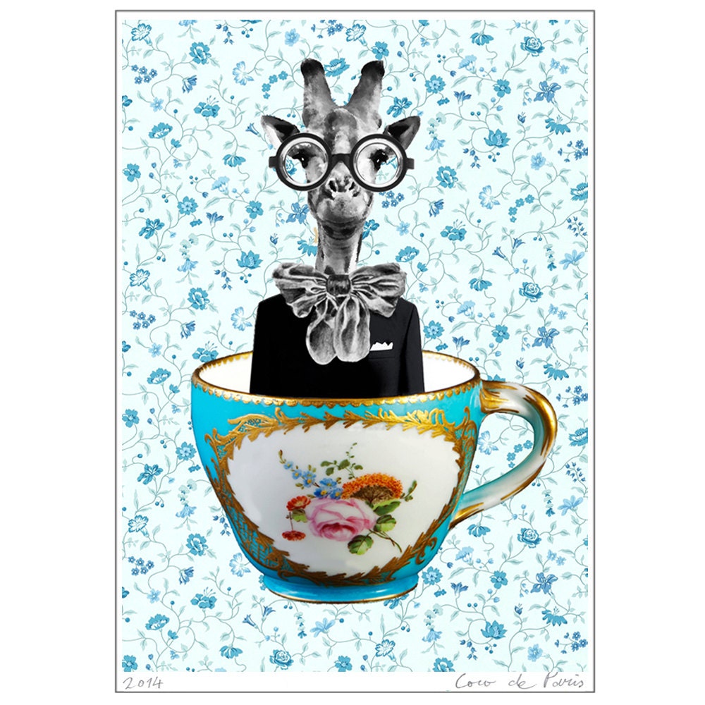 Giraffe In A Cup : Art Print Poster A3 Illustration Giclee | Etsy