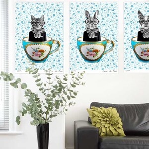 Giraffe in A Cup : Art Print Poster A3 Illustration Giclee Print Wall ...