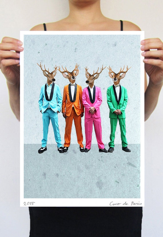 Retro Deer Deer Print Antler Stag Deer Art Deer Art | Etsy