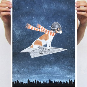 Jack Russell Flying on Paper Plane, Original Jack Russell Terrier Print ...