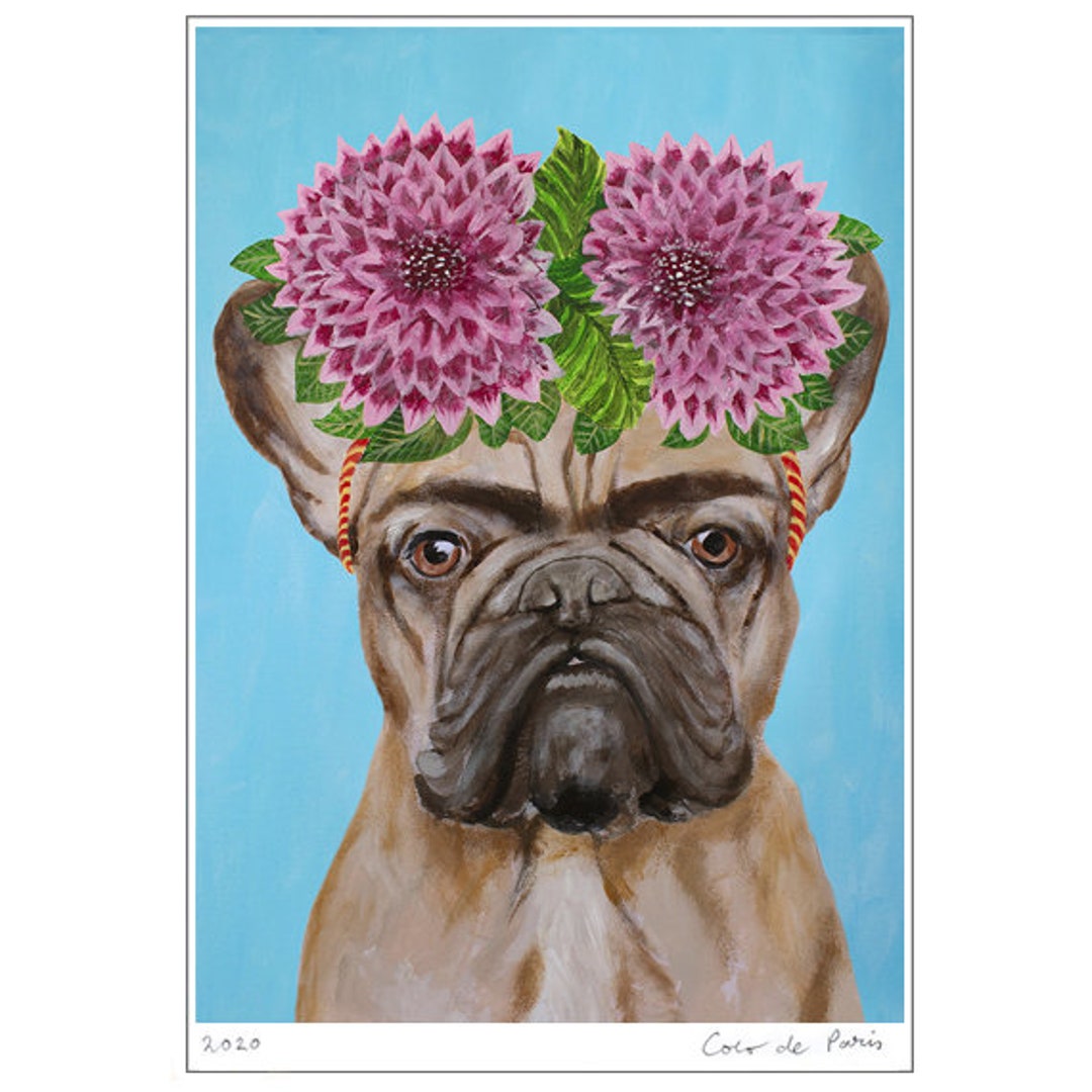 Frida Kahlo French Bulldog Original Rabbit Print for Wall Decoration or ...