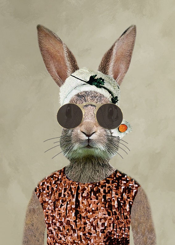 Rabbit Artprint Bunny Print Rabbit With Sunglasses Rabbit | Etsy