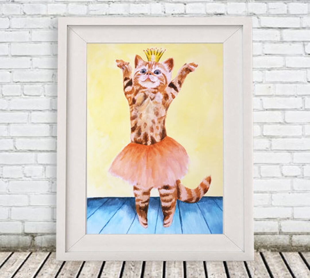 Cat Print, Cat Illustration, Kitty Dance, Kitty Print, Art Poster, Kids ...