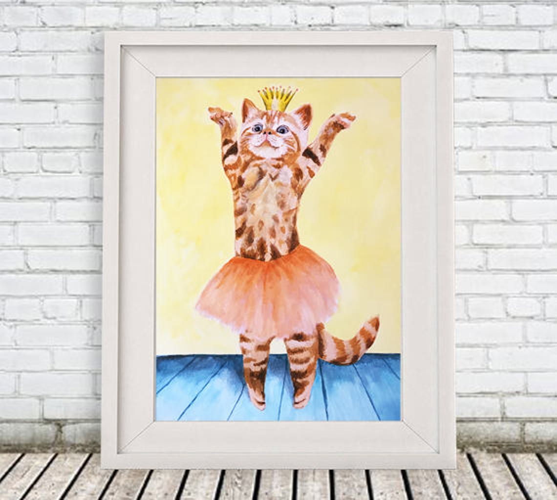Cat Print Cat Illustration Kitty Dance Kitty Print Art | Etsy