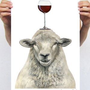 Sheep With Wineglass Original Sheep Print for Wall Decoration or ...