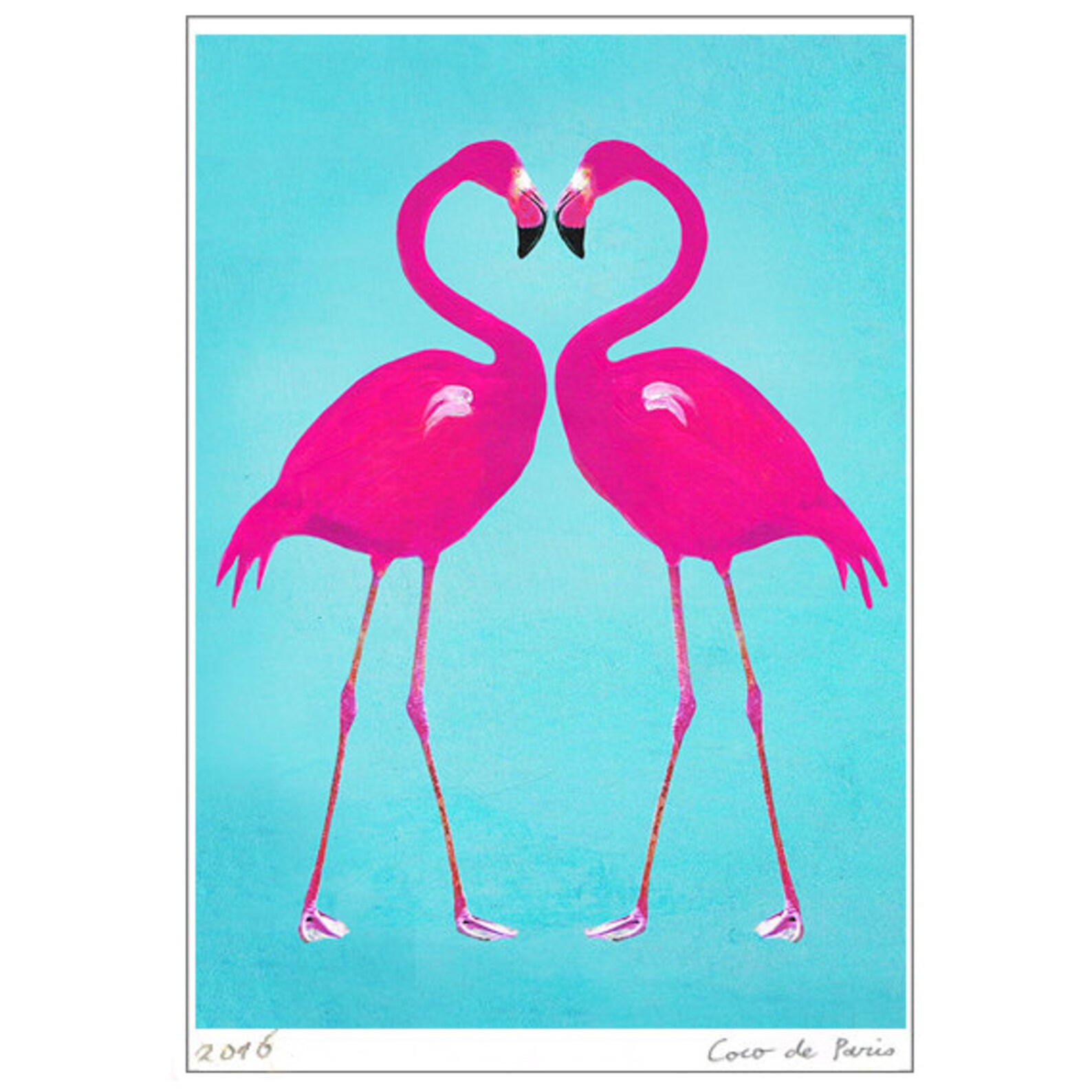 Pink Flamingo Print Flamingo Heart Portrait Painting Giclee - Etsy