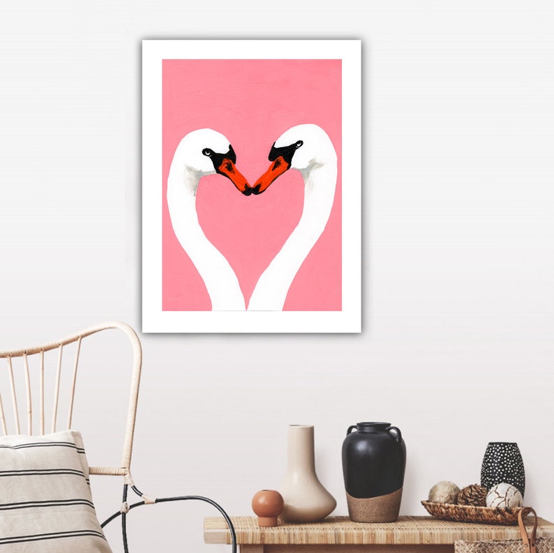 Swan Love Original Art Print by Coco De Paris Valentines - Etsy