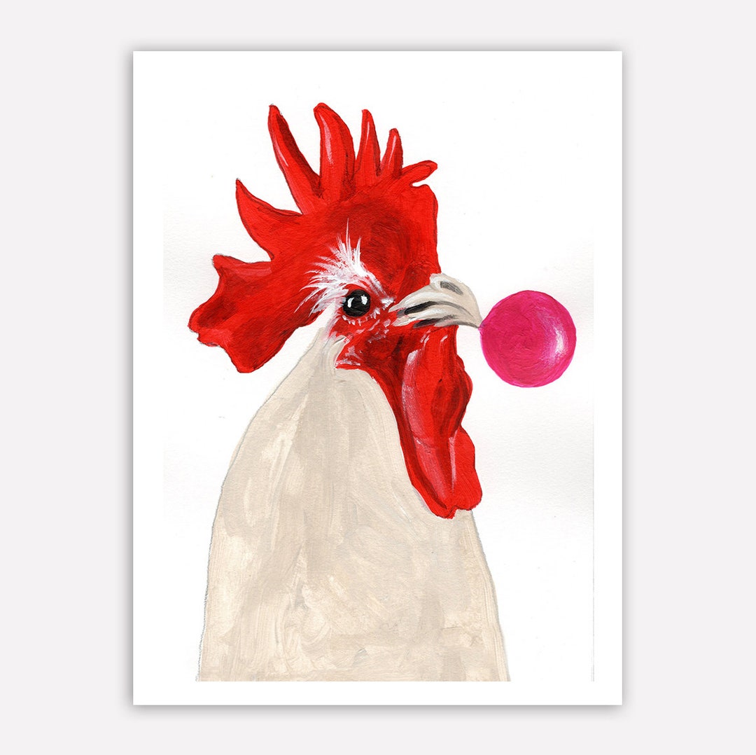 Rooster With Bubblegum, Original Art Print by Coco De Paris, Nice Gift ...