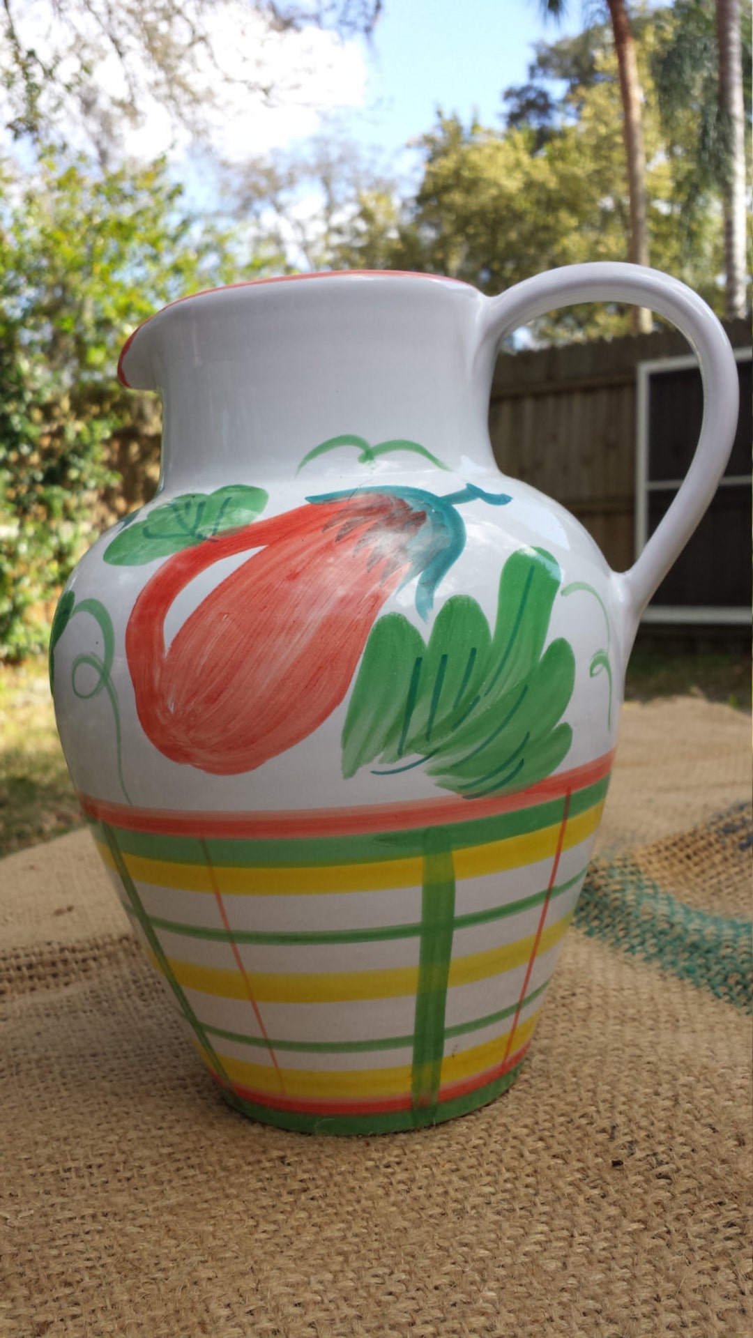 Italian Hand Painted Pitcher - Yellow, Green and Orange - Etsy