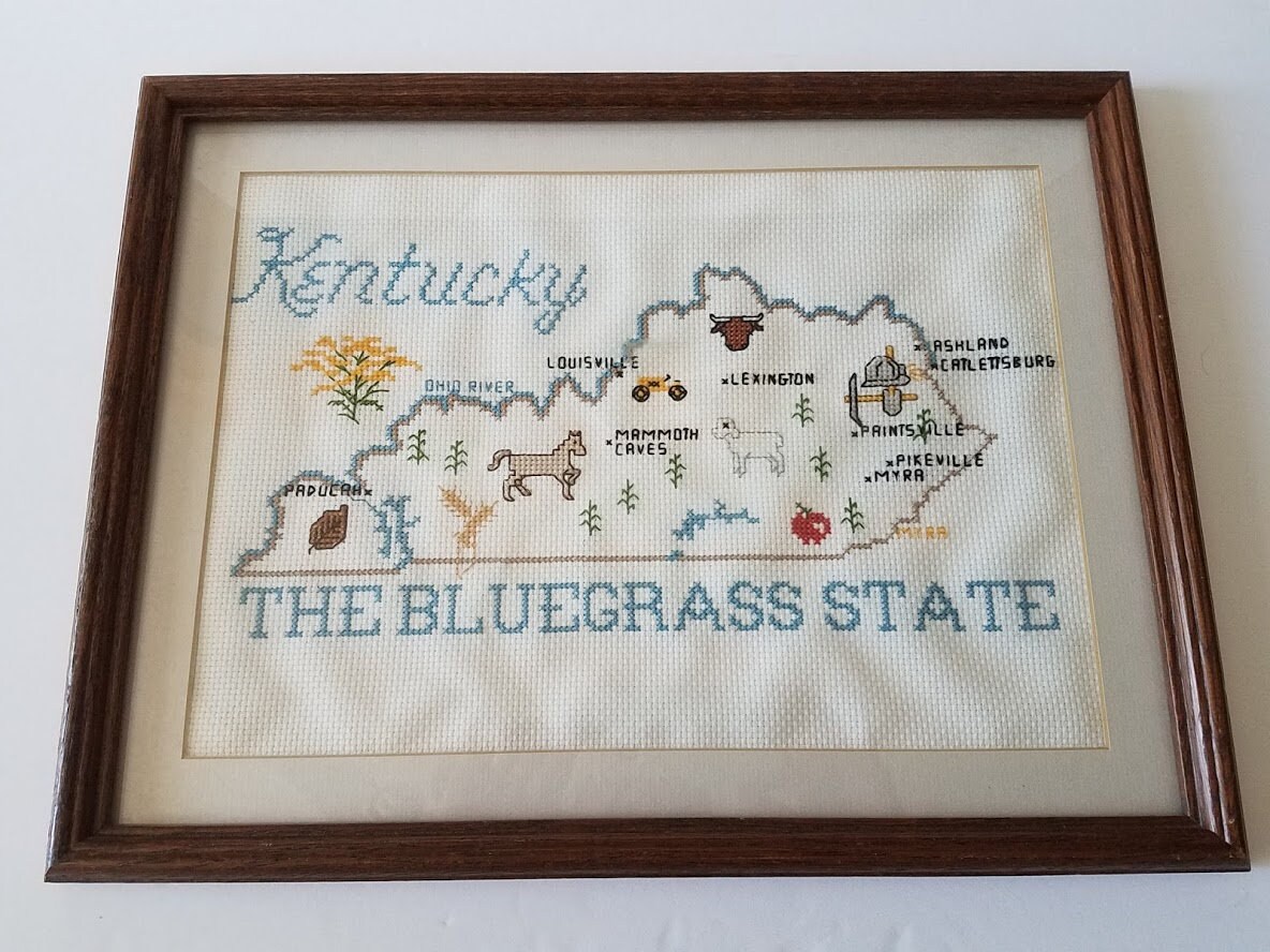 Hand Stitched Map of Kentucky the Bluegrass State - Etsy