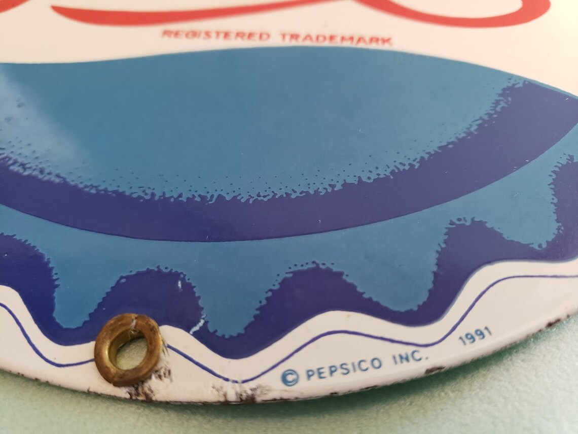 Vintage 1991 Pepsi Round Metal Sign - Etsy