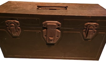 Antique Tool Box, Blue Utility Chest, Retro Box With Lid, Vintage Tool ...