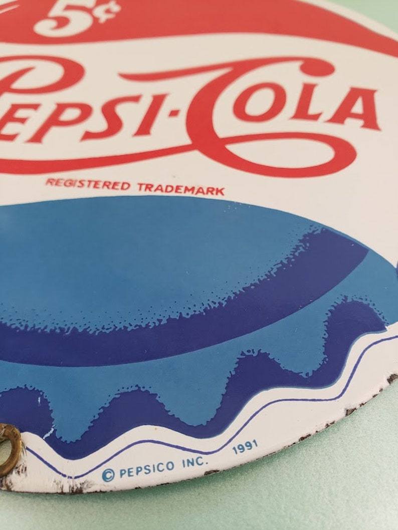 Vintage 1991 Pepsi Round Metal Sign - Etsy